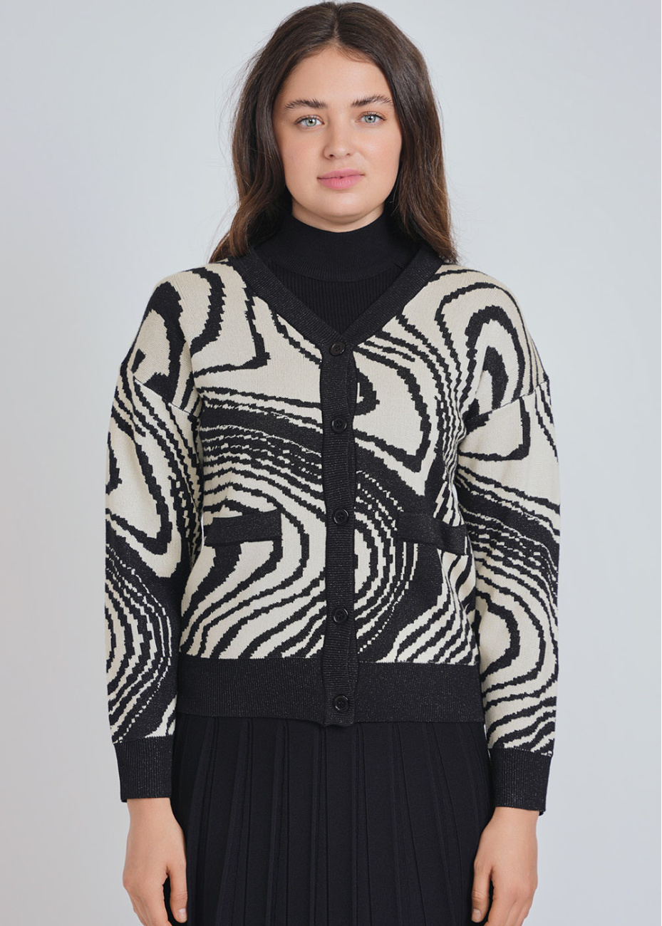 Black & White Cardigan with Subtle Charm and Pockets | Modest Women Clothing - YAL New York